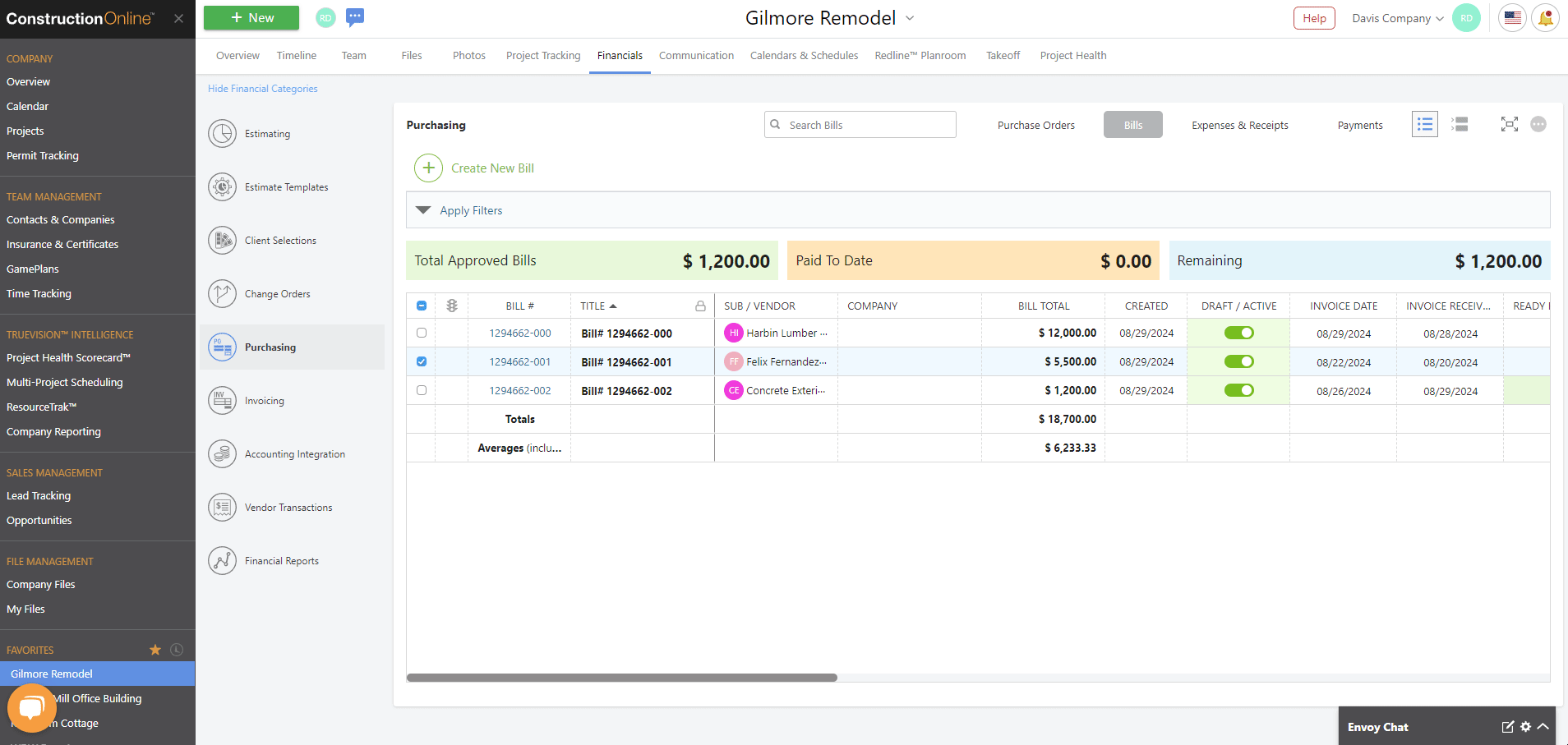 Create a Bill from a Purchase Order