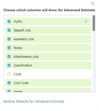 Move Estimate Columns