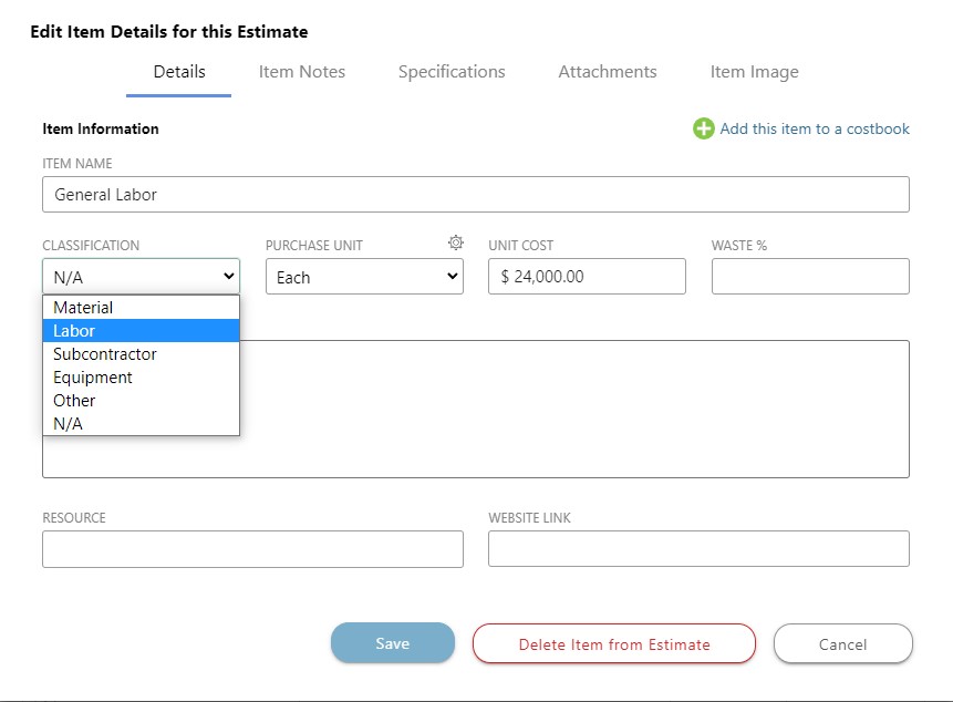 Set Classifications within an Estimate