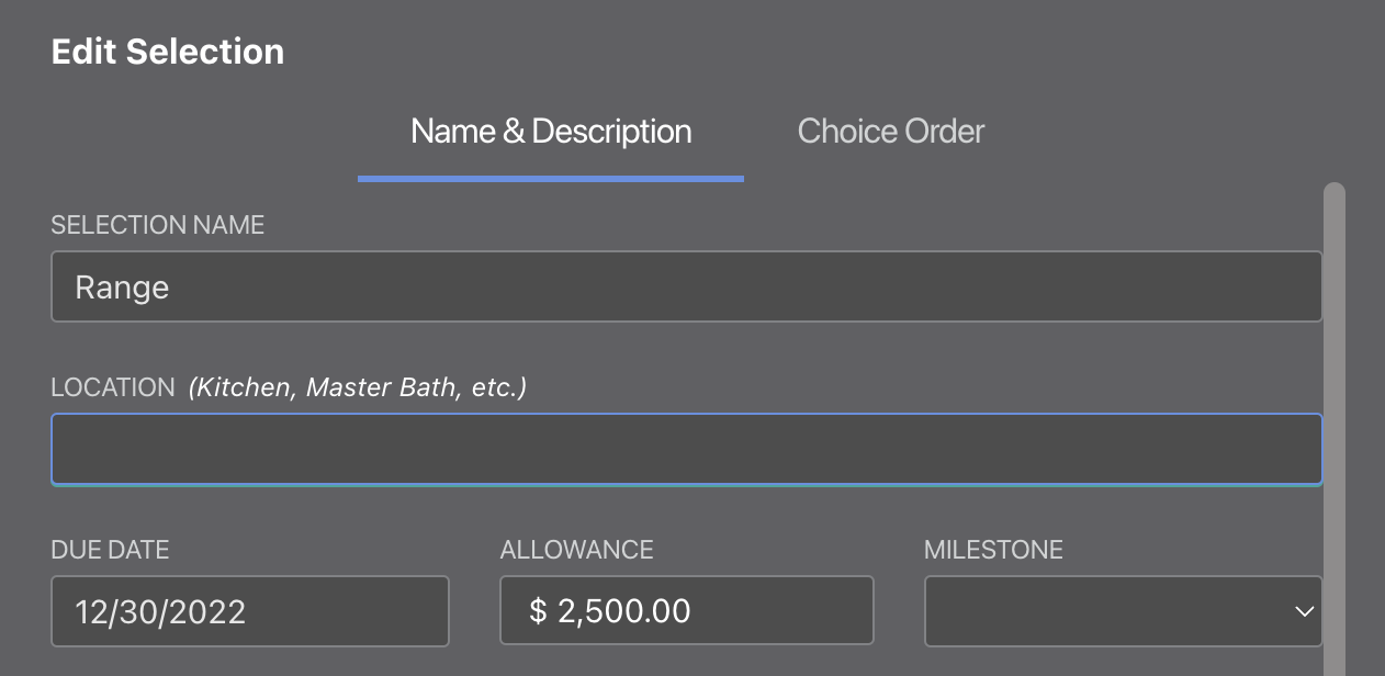 Enter a Location for a Selection