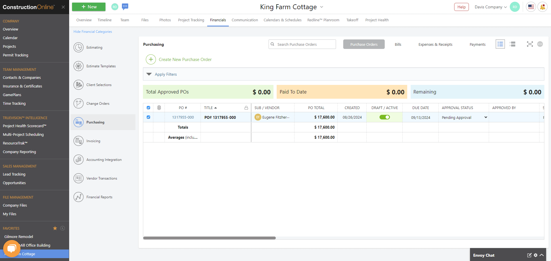 Create a Purchase Order from an Estimate