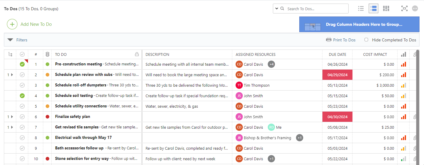 Managing To Dos via Group By View